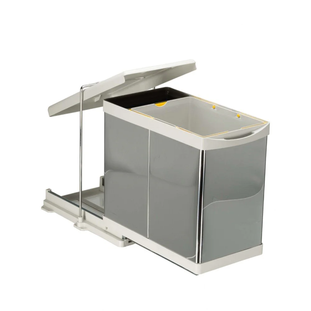 Built-in waste bin inox + light gray, capacity 20+1, for cabinet