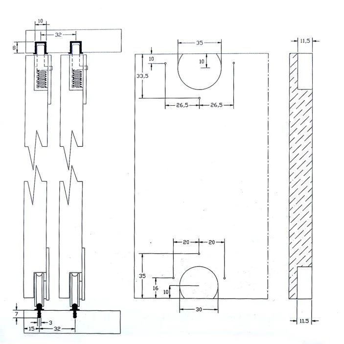 Sliding door mechanism kit with bottom guide (interior doors) 22L