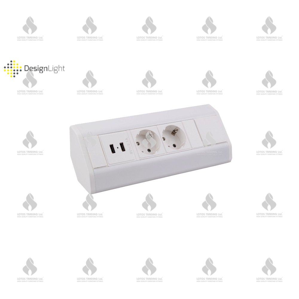 Corner multi socket with 2xSCHUKO and 2xUSB (A and C-type), white