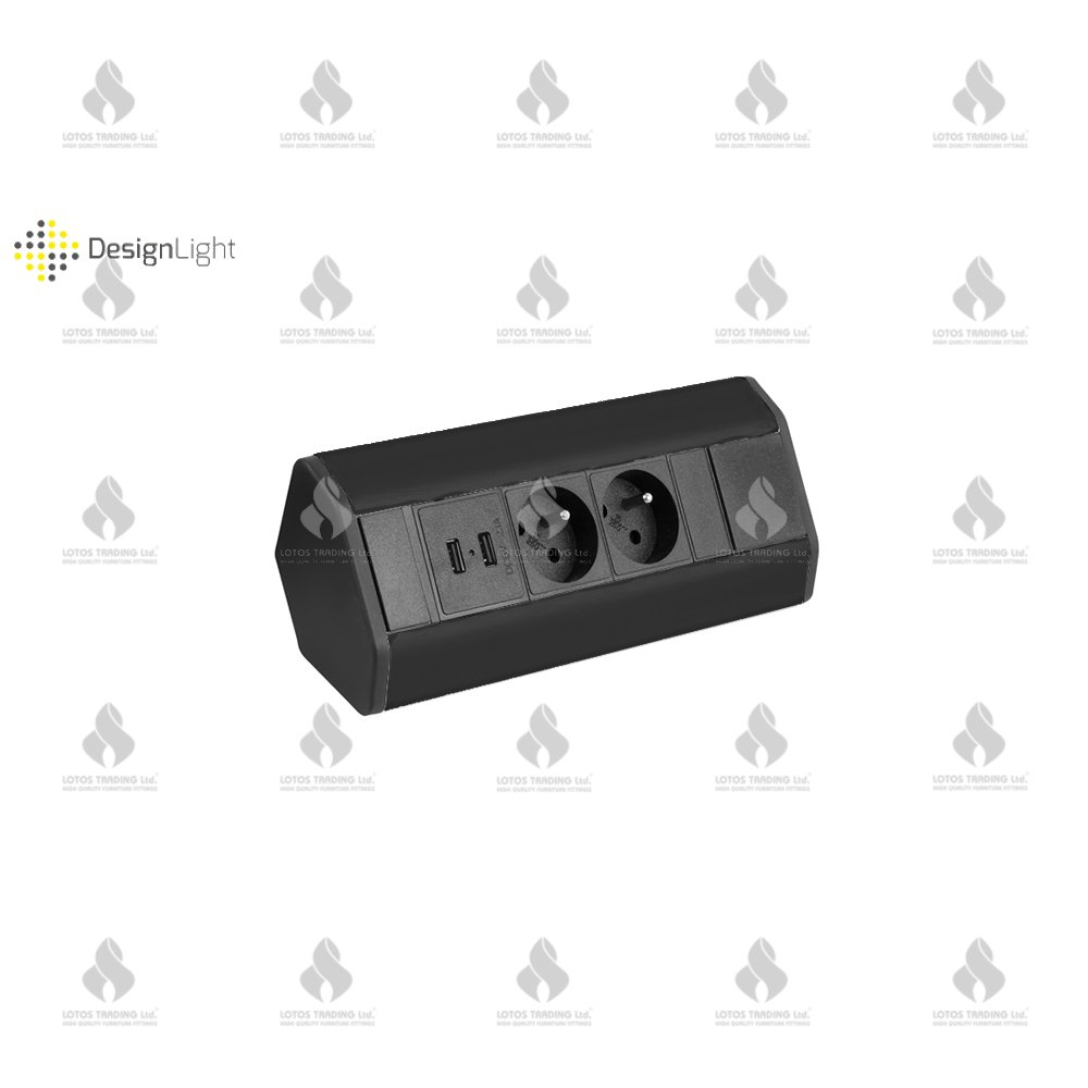 Corner multi socket with 2xSCHUKO and 2xUSB (A and C-type), black